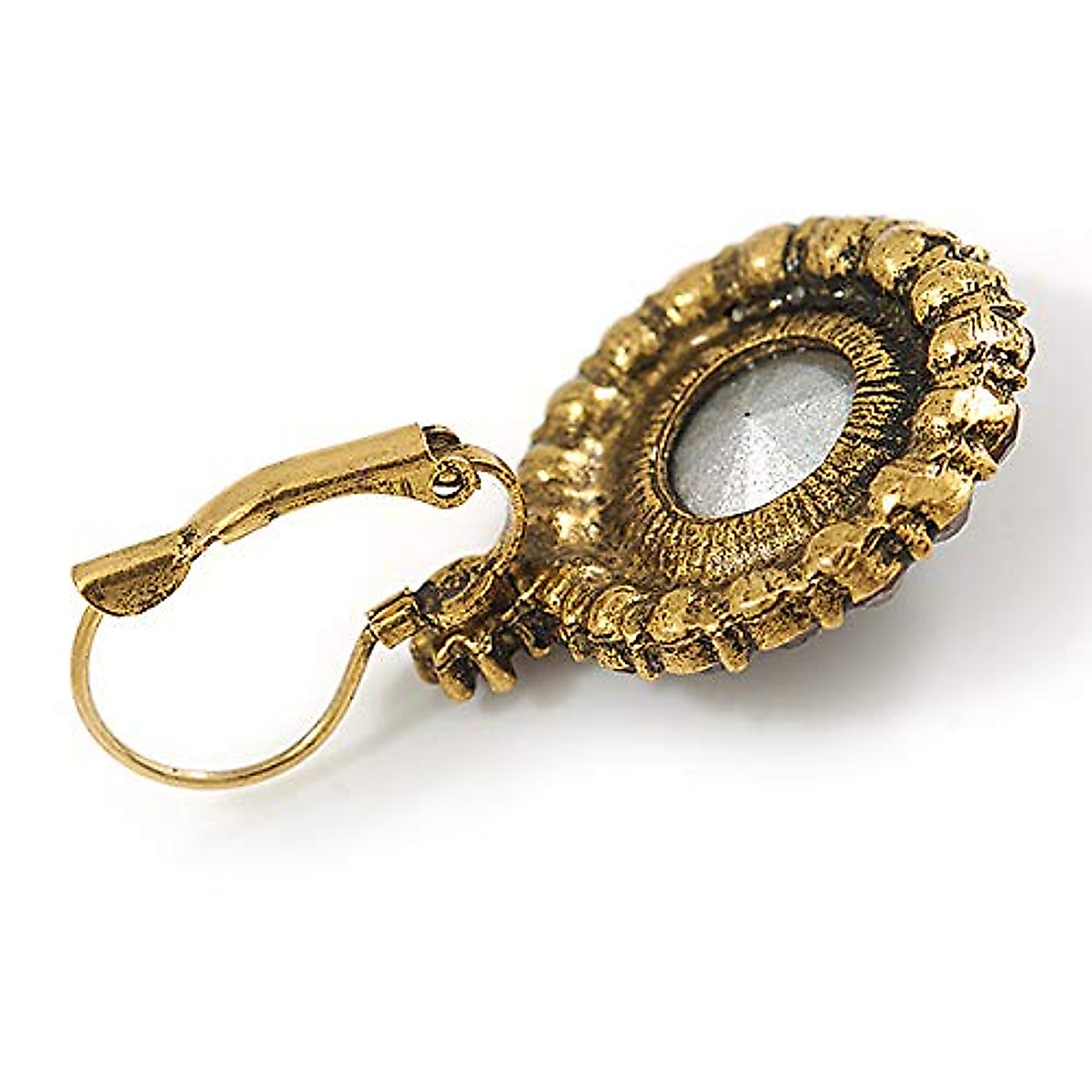 Vintage Inspired Round Cut Amethyst Glass Stone Drop Earrings With Leverback Closure In Antique Gold Metal - 40mm L