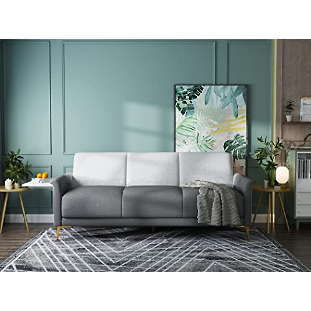 Meeyar Comfortable 3 Seater Sofa Couch, Modern Grey Upholstered Fabric Sofa for Living Room, Comfy Sofas Couches for Office Bedroom Apartment, Metal Sofa Legs, Foldable Tray Arm, 79 Inches