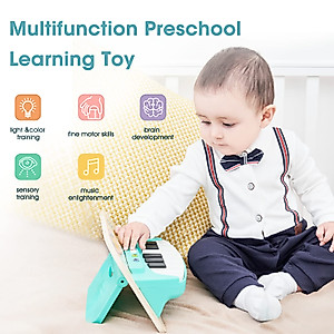 TUKELER Toddler Piano Wooden Musical Toy, Kids Keyboard with Lights, Sound Multifunctional Baby Piano&Xylophone Toy for 12 Months and Older Boys and Girls