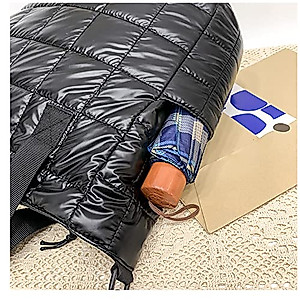 Puffer Tote Purses Puffy Shoulder Crossbody Bags Quilted Bag Women Cotton Padded Handbags Winter Lightweight Work Travel (black)