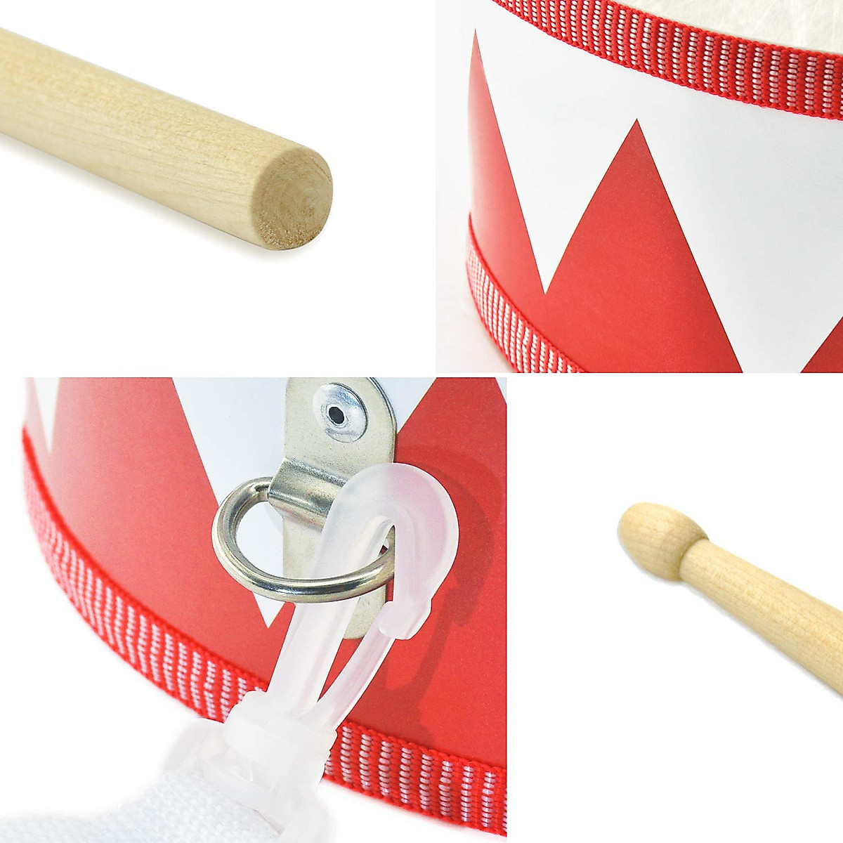 MUSICUBE Kids Drum Set 8-Inch Wooden Drum Toys with an Adjustable Strap and 2 Drumsticks Educational Baby Musical Toys Drum Sensory Musical Instrument Toys for Toddler Boys & Girls Gift Packing