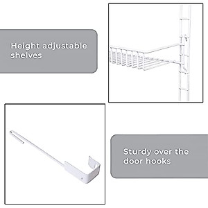 Smart Design Over The Door Adjustable Pantry Organizer Rack w/ 5 Adjustable Shelves - Steel Metal - Hanging - Wall Mount - Cans, Spice, Storage, Closet - Kitchen [White]