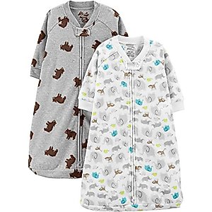 Simple Joys by Carter's Baby 2-Pack Microfleece Long-Sleeve Sleepbag, Grey Heather Bear/White Forest Animals, 6-9 Months