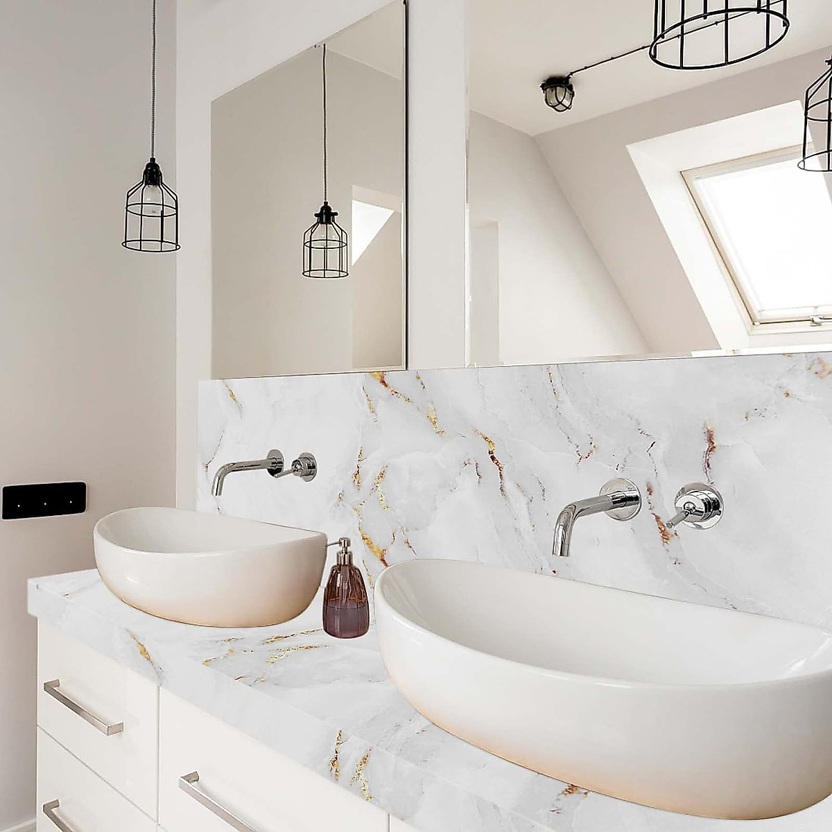 Anmon Marble Contact Paper for Countertop 17.7" x 118", Peel and Stick Wallpaper Thick for Cabinets, Self Adhesive Waterproof Wallpaper, Removable Matte White Gold Marble Wall Paper Roll Kitchen Wall