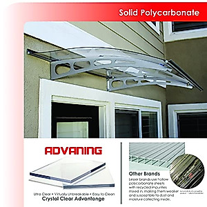 ADVANING DA4735-PSS1A PA Series, Premium Quality Crystal Polycarbonate Door/Window Awning Ideal for Rain, Snow and UV Protection, 47"W x 35"D, Clear/Silver Brackets