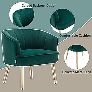 Homtique Modern Velvet Accent Chair Upholstered Armchair with Golden Metal Legs Cozy Reading Chair for Living Room Bedroom (Green)