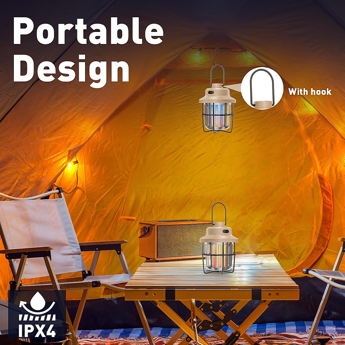 vertmuro Bug Zapper Outdoor Camping Lamp Mosquito Repellent, Versatile Portable & Rechargeable Flying Insect Killer Lantern, Outdoor Mosquito Zapper for RVs, Camping, Home, Patio, 4pc