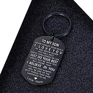 Son Inspirational Gifts from Mom Dad to Son Keychain for Him Teens Boys Christmas Birthday Gifts for Men Stepson Stocking Stuffer Gifts from Step Mother Mommy Valentine Day Wedding Anniversary Keyring