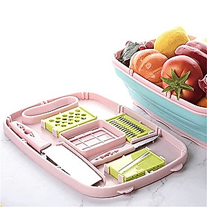 GULRUH Wood Cutting Boards for Kitchen, Kitchen Cutting Board Set Foldable Drain Basket Set Vegetables Kitchen Cutting Board Fruit Drain Basket Durable Non-Greasy Kitchen Tools (Color : Green)