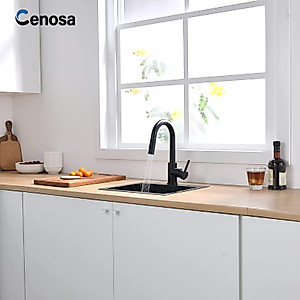Cenosa Modern Bar Sink Faucet for Kitchen Sink Single Handle with Pull Out Sprayer Hot and Cold Prep Sink Faucet Matte Black