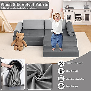 GarveeHome Modular Kids Couch 13PCS Nugget Couch,Toddler Couch for Creative Boys Girls, Convertible Nugget Couch Kids Modular Play Couch, Kids Sofa for Playroom,Grey 56.7"x28.35"