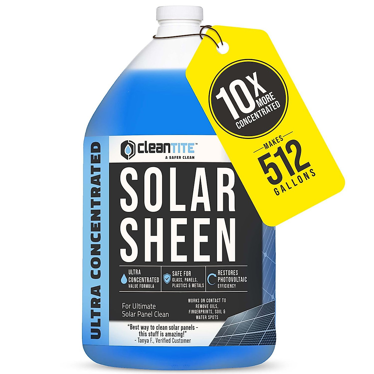 CLEANTITE Solar Panel Cleaner Solar Sheen (Makes 512 Gallons) - Super Concentrated Glass & Solar Panel Cleaning, Remove Oils, Fingerprints & Water Spots (1 Gallon)