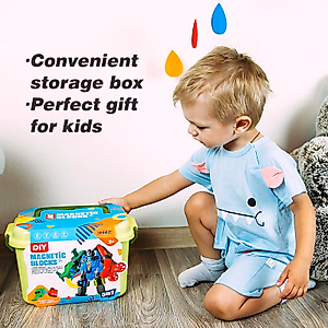 SOMMER 5-in-1 Magnetic Vehicles Toy Playset, Mix and Match STEM Stacking Assembling Car Kit with Storage Box, Transform into Robot, Birthday Gift for Toddler Kids 3 4 5 6 7 Year Old Boys Girls