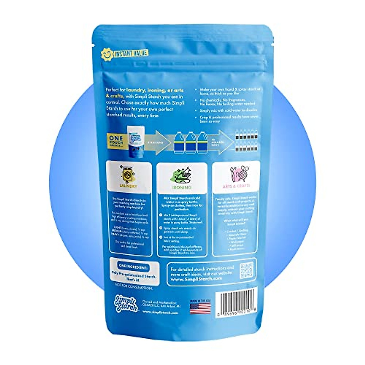 Liquid Starch Concentrate - Instant Mix Powder (Makes 3 Gallons) Perfect for laundry, spray starch, ironing, quilting, crochet, slime, play dough and other fun craft projects - 1 Pack-16oz