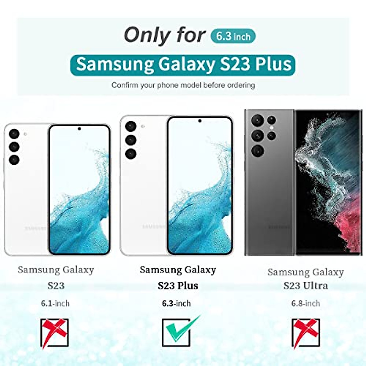 Turquiase for Samsung Galaxy S23 Plus Case with 2pcs Tempered Screen Protector&1pcs Len Camera Protector, Lightweight and Stylish Full Body Shockproof Protective Rugged TPU Case for Galaxt S23 Plus
