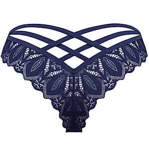 Avidlove Women‘s Cheeky Underwear Floral Lace Panties Criss Cross Bikini Panties Dark Blue M