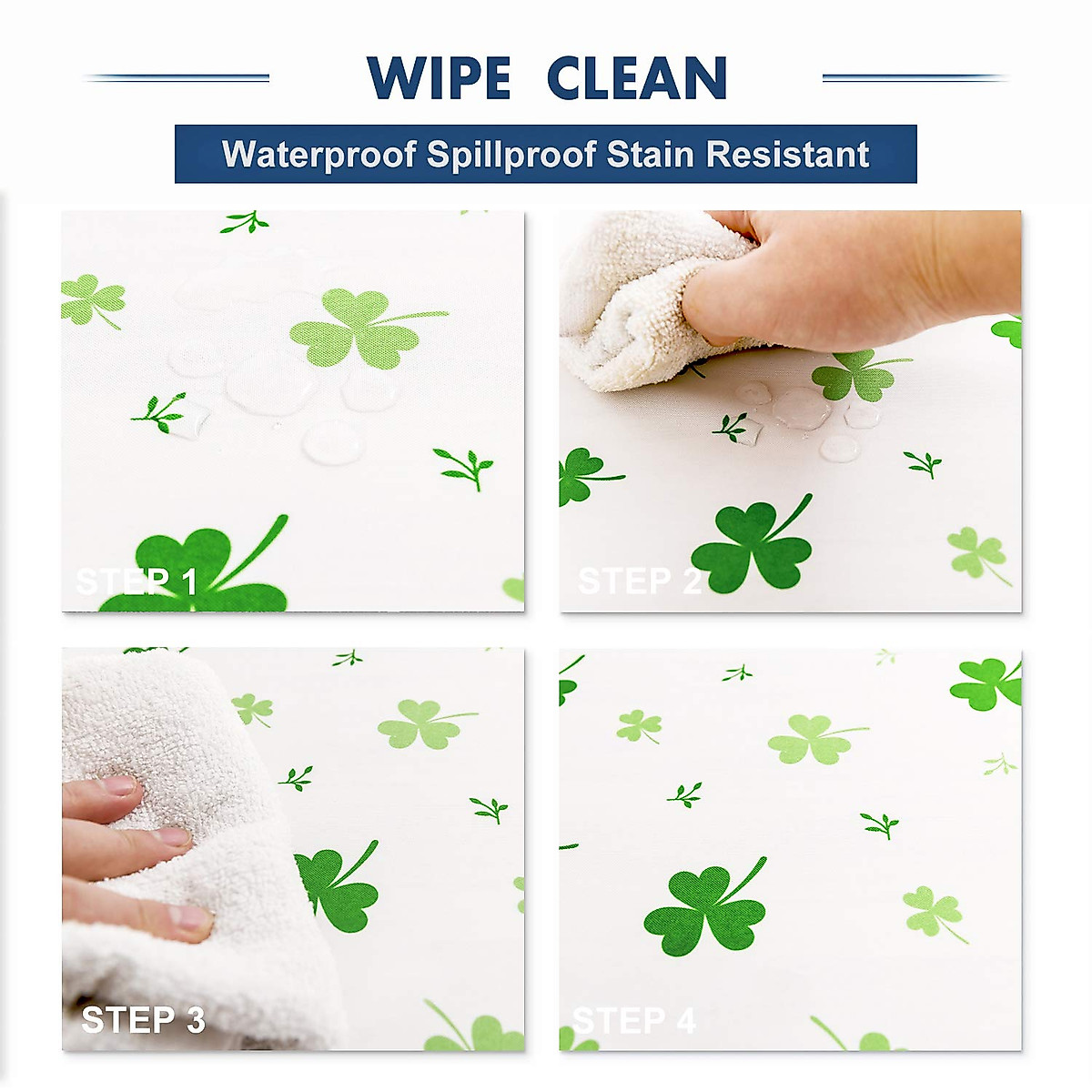 Hiasan Waterproof St Patricks Day Tablecloth Rectangle, 60 x 84 Inch - Washable Shamrock Fabric Table Cloth for Spring and Outdoor Use