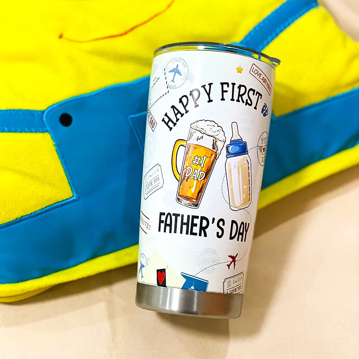 365FURY 1st Fathers Day New Dad Gift - First Fathers Day Best Gifts From Baby Son Girl Wife - New Dad Travel Coffee Mug- First Time Dad Double Wall Vacuum Insulated Stainless Steel Tumbler 20oz