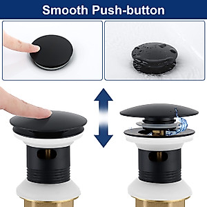 Homikit Bathroom Sink Drain, Pop Up Drain Stopper with Overflow, 18/10 Stainless Steel Drain Assembly with Detachable Anti-Clogging Strainer Basket for Vessel Lavatory Vanity Sink, Matte Black