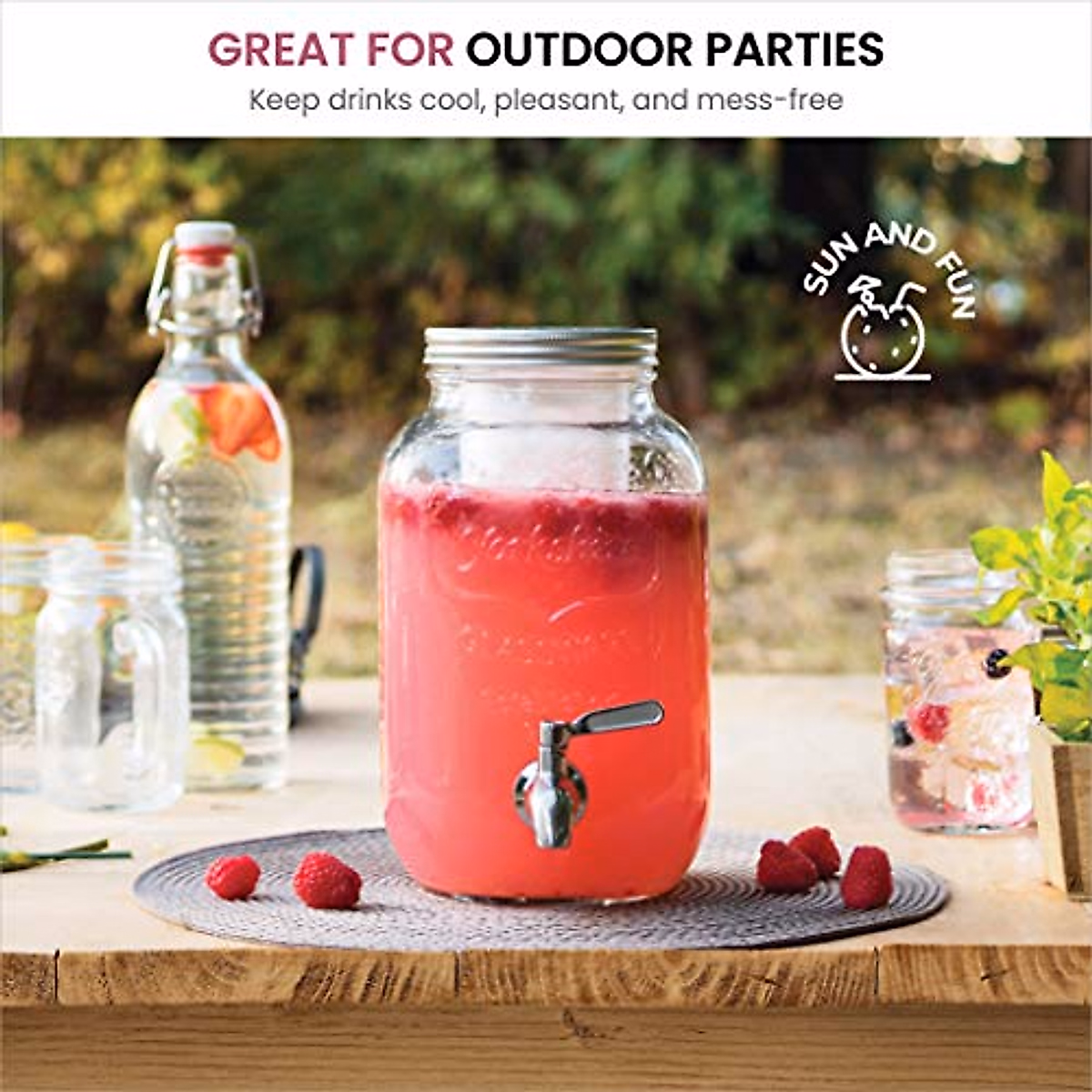 FineDine Glass Drink Dispenser for Fridge - 1 Gallon Water, Laundry Detergent or Beverage Dispenser for BBQ, Picnic, Pool Party and Social Events