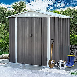 6' x 4' Garden Shed Outdoor Storage Shed - Metal Steel Garden Shed with Lockable Doors & Vents, Tool Storage Shed for Backyard, Patio, Lawn (White Roof)