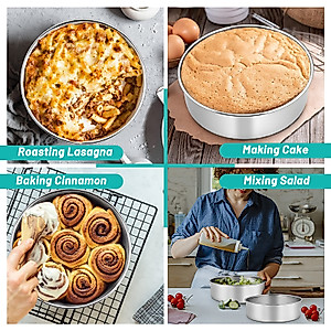 TeamFar 6/8 / 9 Inch Cake Pan, Stainless Steel Round Baking Pan for Cake Brownie Lasagna, Non-Toxic & Heavy Duty, 3” Deep Wall & One Piece, Smooth & Dishwasher Safe-Set of 3