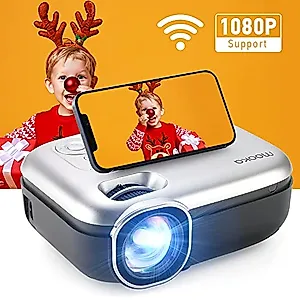 MOOKA WiFi Projector, 1080P Full HD Supported 200" Video Projector, 8000L Mini Projector, Movie Home Theater for TV Stick, Video Games, HDMI/USB/AUX/AV/PS4, iOS Android Smartphone Screen, Carrying Bag