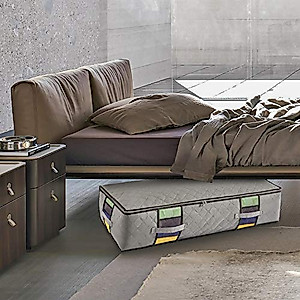 Extra-Large Under Bed Storage Bags Containers [4pack] Thickened 3 Ply Fabric Under Bed Storage Organizers with Reinforced Handles Strong Zipper Breathable Zippered Organizer For Bedrooms, (Grey)