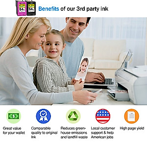 Cartlee Remanufactured Ink Cartridge Replacement for HP 64 XL 64XL for Envy Photo 6252 6255 6258 7120 7155 7158 7164 7800 7855 7858 7864 Inkjet Printers Pack Combo (1 Black, 1 Tri Color)