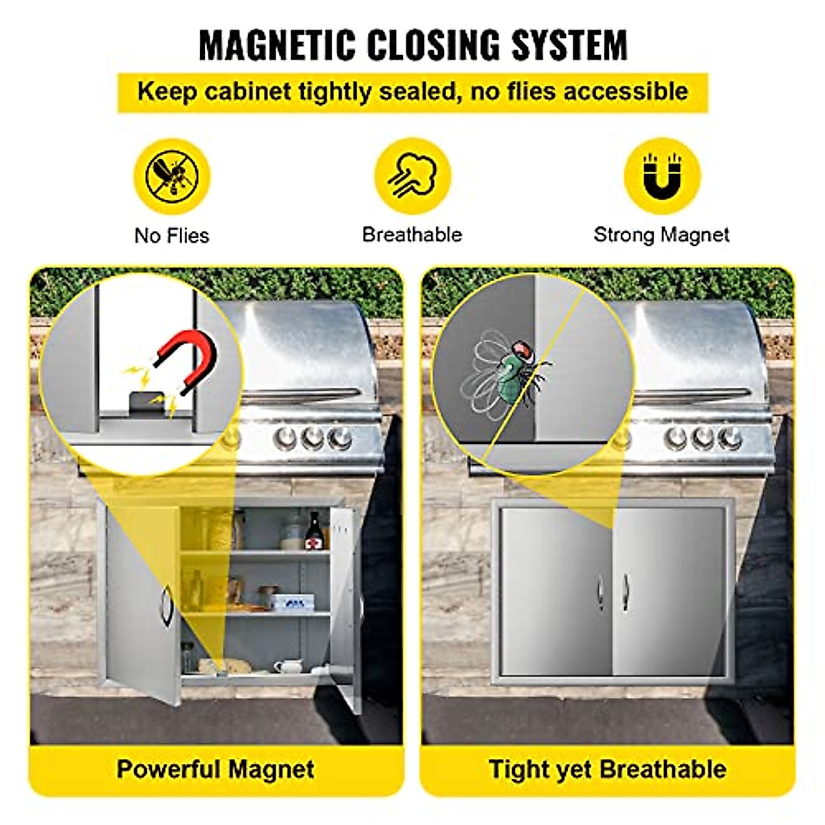 Mophorn BBQ Double Access Door 31W x 24H Inch, BBQ Door Stainless Steel Wall Construction Vertical, Outdoor Kitchen Door for BBQ Island, Grilling Station, Outside Cabinet