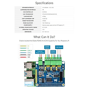 waveshare Isolated RS485 CAN HAT B, Compatible with Raspberry Pi 5/4B/3B/Zero/Zero W/Zero 2W/Pico/Pico W/Pico WH, Type 2-Ch RS485 and 1-Ch CAN Multi Protections