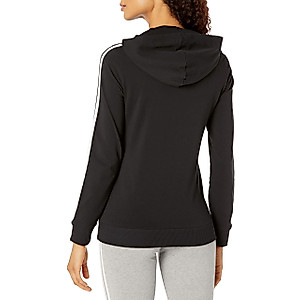 adidas Women's Essentials Single Jersey 3-Stripes Full-Zip Hoodie, Black/White, Small
