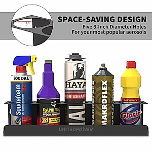 UNITEDPOWER 5 Aerosol Spray Can Holder, Paint Bottle Storage Rack, Steel Wall Mount Shelf, Tool Organizer for Garage, Craft Workspace and Home