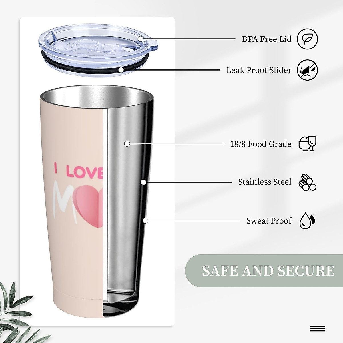CHASOEA Love Tumbler 20oz Mom Stainless Steel Insulated Tumblers with Lid and Straw Heart Travel Coffee Mug Tea Wine Cups Water Bottle Holiday Gifts for Mom Women