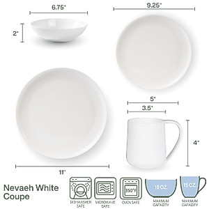 Everyday White by Fitz and Floyd Nevaeh Coupe 16 Piece Dinnerware Set, Service for 4