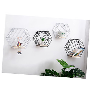 FUNOMOCYA Wall Display Holder Storage Shelf Wall Hanging Holder Living Room Bookshelf Wall Mount Display Shelf Wall Shelf Wall Hanging Rack Hexagonal Mesh Shelf Wall Storage Rack Black