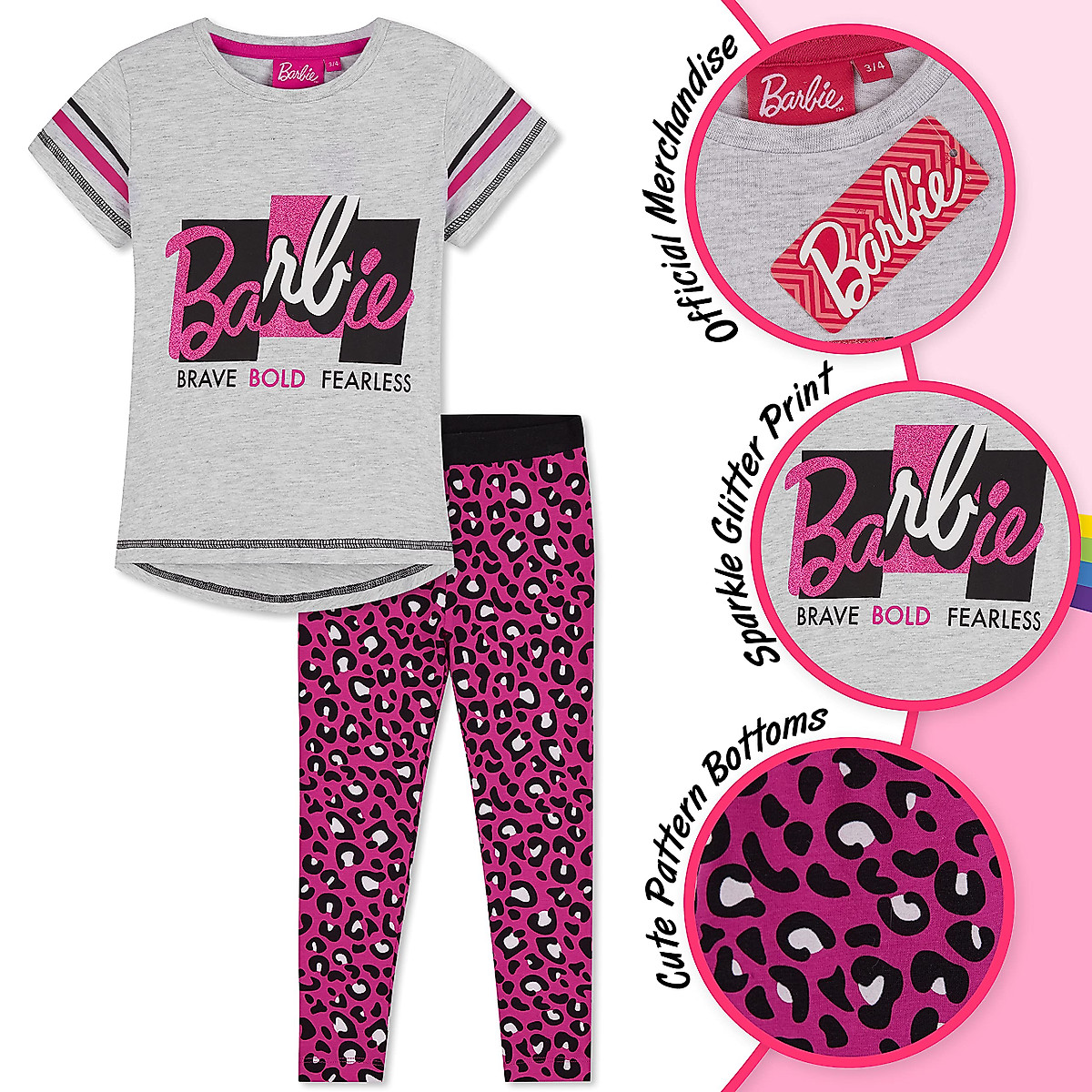 Barbie T-shirts & Leggings For Girls, Kids Outfits Age 2-13, Cute Clothes (Grey/Purple, 4-5 Years)