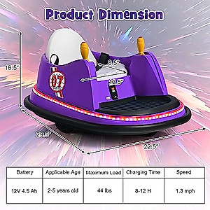 Costzon Bumper Car for Kids, 12V Battery Powered Bumping Car w/Remote Control, Dual Joysticks, 360 Degree Spin, Slow Star, Flashing Lights, Music, Electric Ride on Toy Vehicle for Toddlers (Purple)