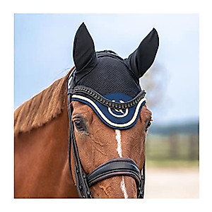 BACK ON TRACK Nights Collection Breathable Mesh Elastic Protective Horse Fly Bonnet with Welltex Technology, Blue Nights, Full