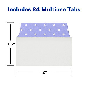 Avery Multiuse Ultra Tabs, 2" x 1.5", 2-Side Writable, Assorted Pastel Dots, 24 Repositionable Tabs (74773)