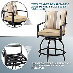 Festival Depot 2pcs Bar Bistro Outdoor Patio Furniture 360° Swivel Chairs Armrest Height Stools with Soft & Comfort Cushion Metal Steel Frame Legs for Lawn Garden Deck Poolside All-Weather (Original)