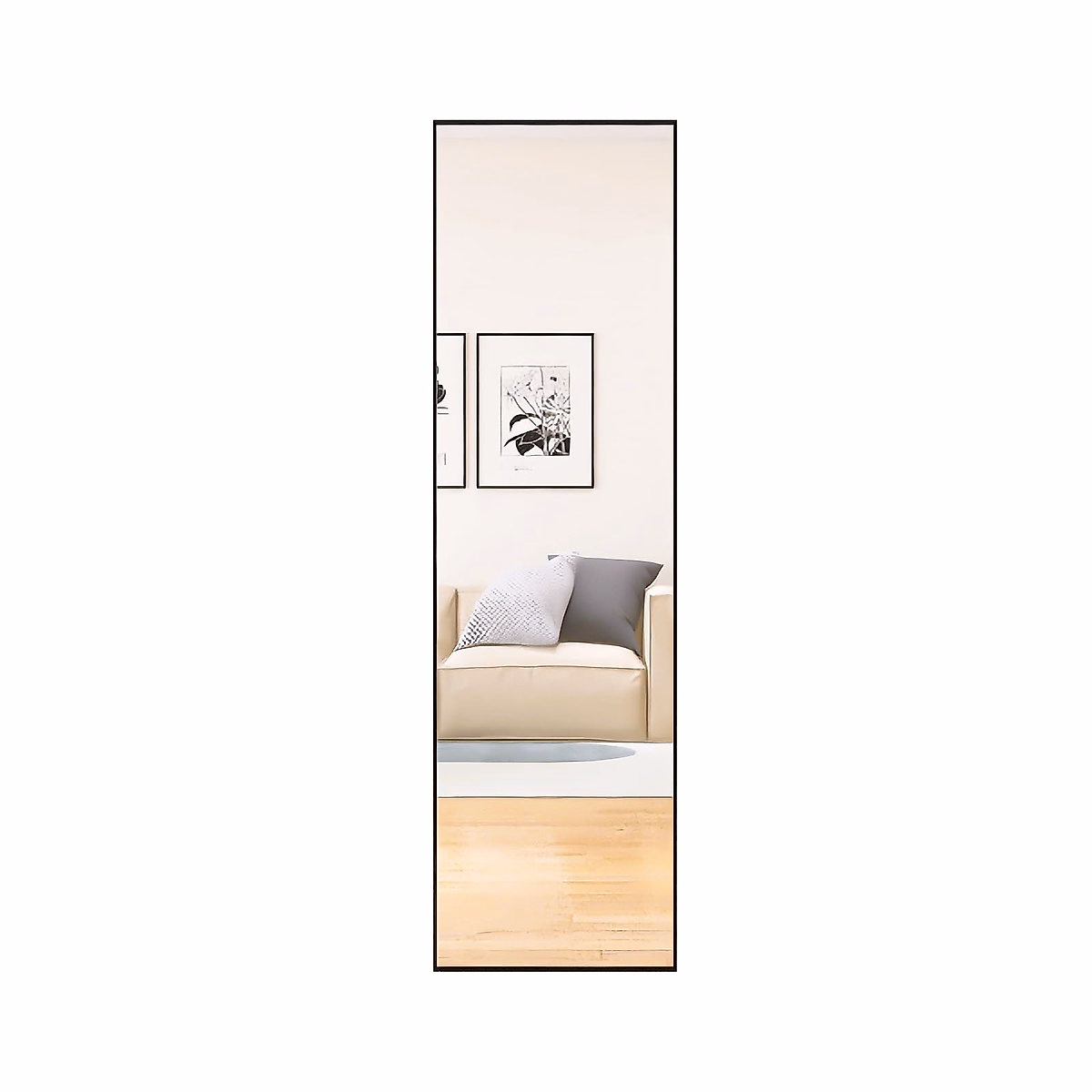 Beauty4U 59" x 16" Tall Full Length Mirror with Stand, Black Wall Mounting Full Body Mirror, Metal Frame Full-Length Tempered Mirror for Living Room, Bedroom