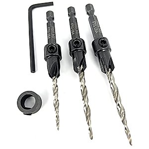 FTG USA Wood Countersink Drill Bit Set 3 Pc Countersink Drill Bit #6#8#10 Tapered Drill Bits with Improved Countersink Connection Drill Bit to Hex Shank Without Pin, 1 Stop Collar, 1 Allen Wrench