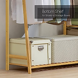 MoNiBloom Bamboo Coat Rack with 5-Tier Storage Shelves Trapezoid Freestanding Garment Rack Clothes Hanging Rack Stand for Bedroom Living Room, Natural