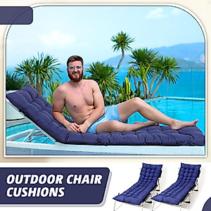 Vercraft 4 Pcs Chaise Lounge Chair Cushion 64 x 19 Inch Outdoor Patio Chaise Lounge Cushion Summer Recliner Cushion Pad with Ties Seasonal Replacement Cushions for Home Patio Beach(Dark Blue)