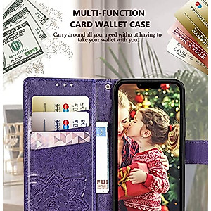 KRHGEIK Designed for iPhone 13 Mini Wallet Case,Women Flip Folio Cover with Butterfly Embossed PU Leather Kickstand Credit Card Holder Slots Wrist Strap Phone Case for iPhone 13 Mini 5.4" (Purple)