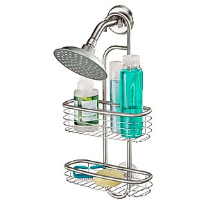 InterDesign iDesign Hanging Shower Caddy, Small Stainless Steel Shower Organiser for Shampoo, Shower Gel, Conditioner and More, Compact Bathroom Storage with Two Trays, Silver