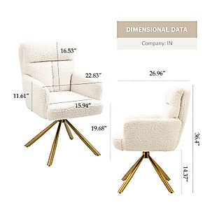 Ugijei Teddy Office Desk Chair No Wheels, Modern Vanity Chair with Gold Legs