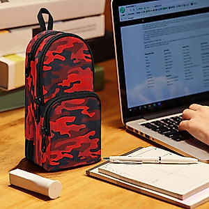 Camouflage Red Pencil Case Big Capacity Pencil Pouch for Girls Boys Large Storage Pencil Box for School College Office Adults Women Adults