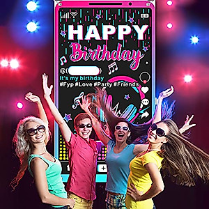 Happy Birthday Party Decorations Backdrop music decorations for party Background Social Media Photography Background Polyester Banner for Girls Birthday Party Supplies, 71 x 39 Inch